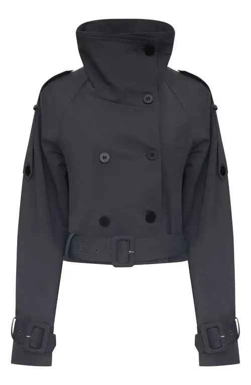 Lioness Cropped Trench Coat With Funnel Neck - Slate