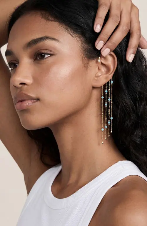 Ettika Linear Chain Statement Ear Cuff With And Crystal - Turquoise
