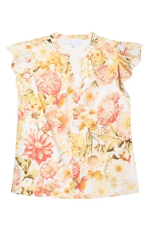 SUGARLIPS Floral Split Neck Stretch Cotton Top - Coral-mult