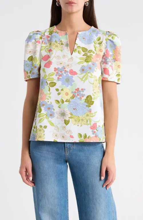SUGARLIPS Floral Print Puff Sleeve Top - Cream-multi