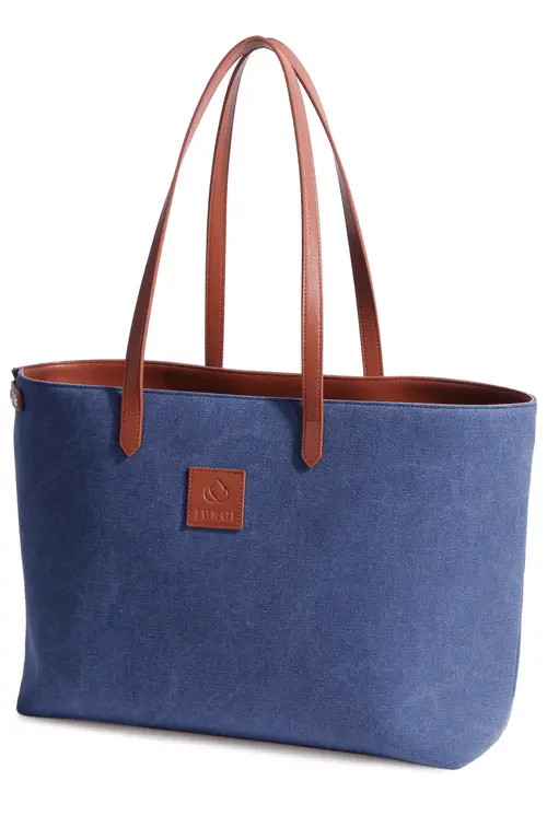 JURGI Tennis Racket Canvas And Leather Tote - Navy