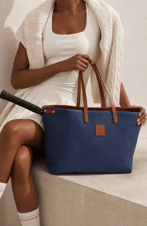 JURGI Tennis Racket Canvas And Leather Tote - Navy