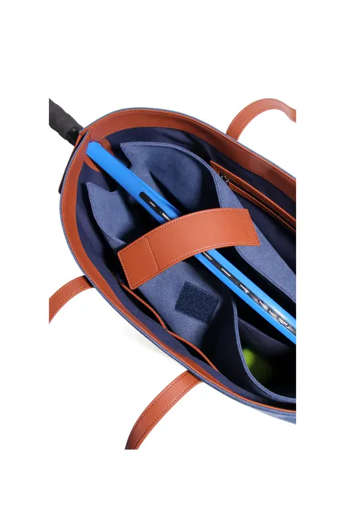 JURGI Tennis Racket Canvas And Leather Tote - Navy