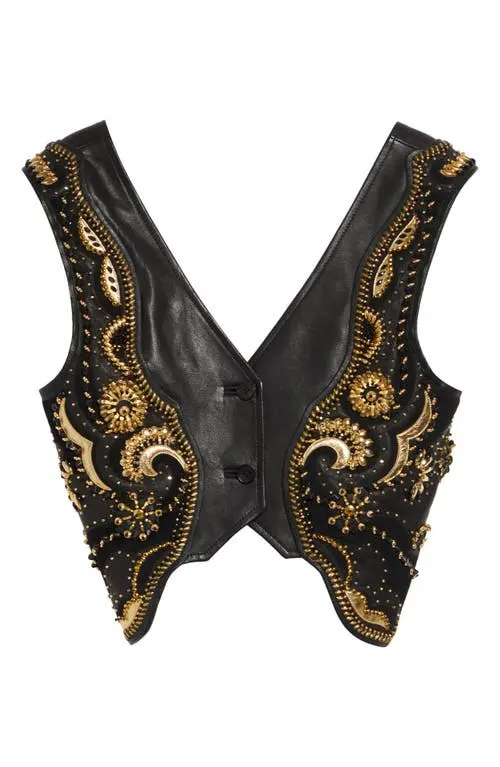 Versace Embellished Leather Crop Vest