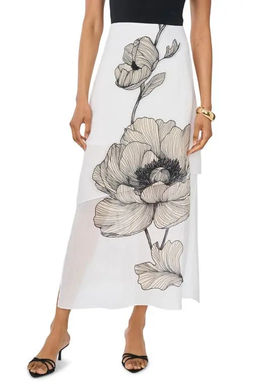 Vince Camuto Floral Print Maxi Skirt - Ultra White