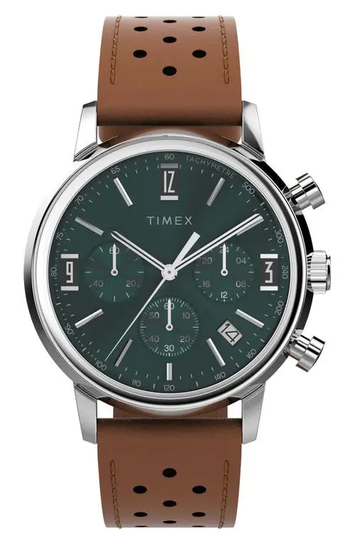 Timex® Marlin® Chronograph Watch With Leather Strap - Brown