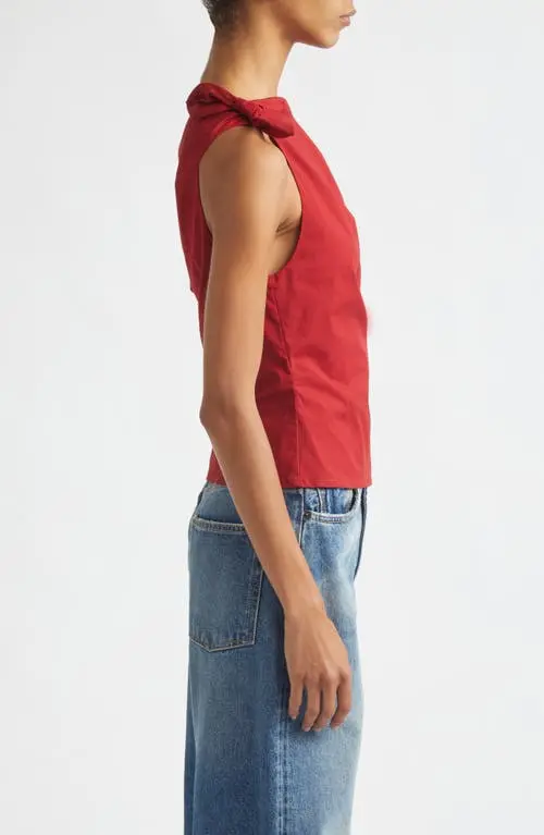Staud Bellaria One-shoulder Stretch Cotton Top With Tie Accents - Rouge