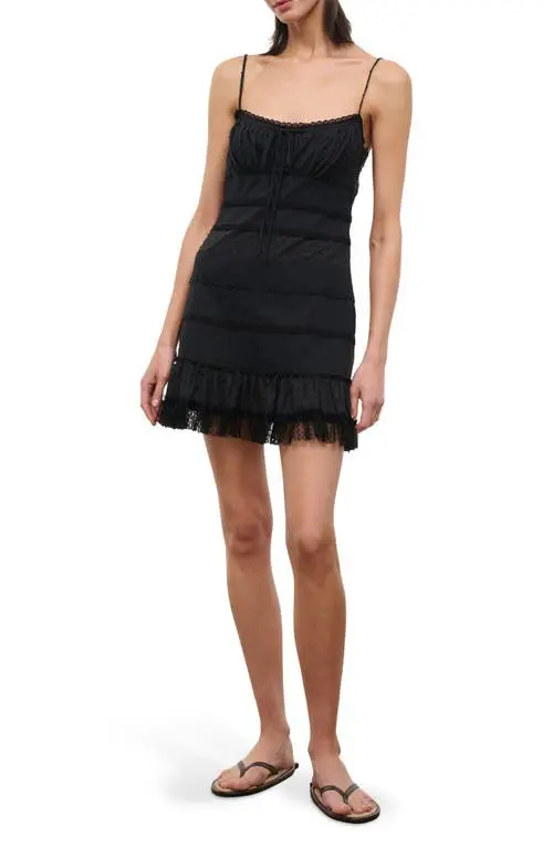 Staud Halie Lace Detail Stretch Cotton Mini Dress