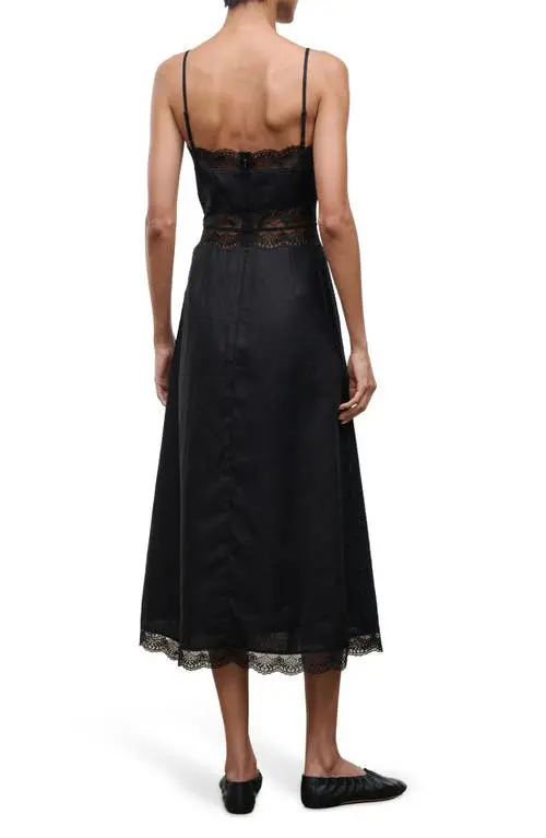 Staud Lace Detail Linen Midi Dress