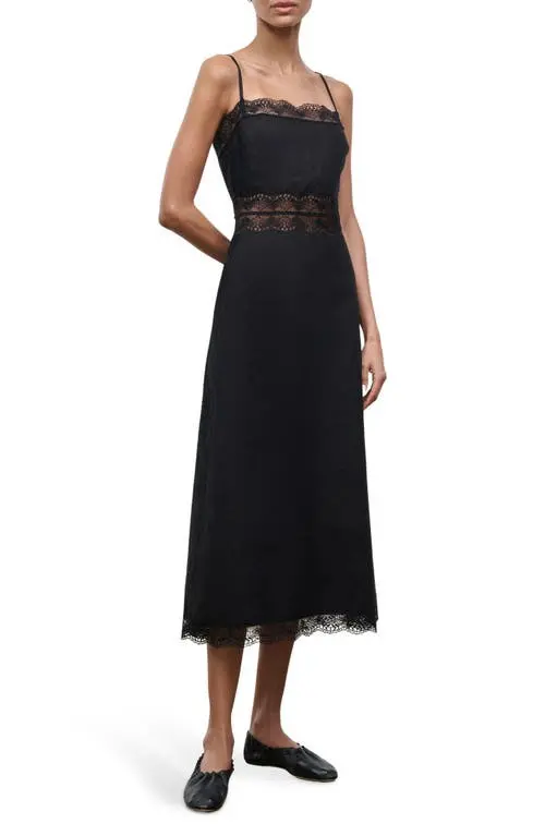 Staud Lace Detail Linen Midi Dress