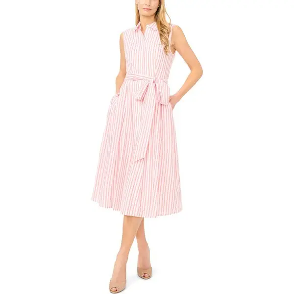Ted Baker London Charlie Stripe Seersucker Midi Dress - Geranium
