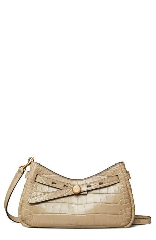 Tory Burch Romy Croc Embossed Leather Crossbody Bag - Ginger Leaf