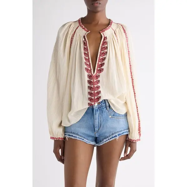 Isabel Marant Lena Embroidered Cotton Gauze Top