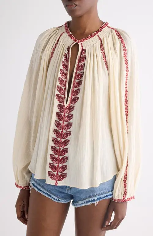 Isabel Marant Lena Embroidered Cotton Gauze Top