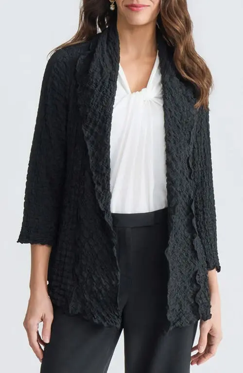 KASPER Pucker Knit Shawl Collar Cardigan - Black