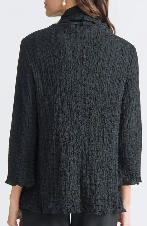 KASPER Pucker Knit Shawl Collar Cardigan - Black