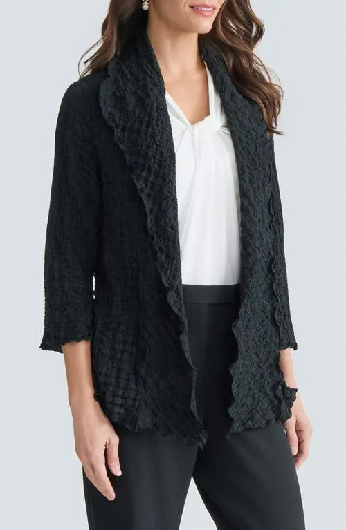 KASPER Pucker Knit Shawl Collar Cardigan - Black