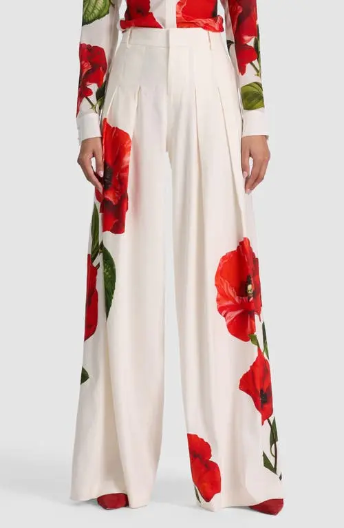 Alice + Olivia Blair Pleated High Waist Wide Leg Pants - Summer Poppy