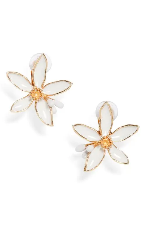 Oscar De La Renta Orange Blossom Stud Earrings - White