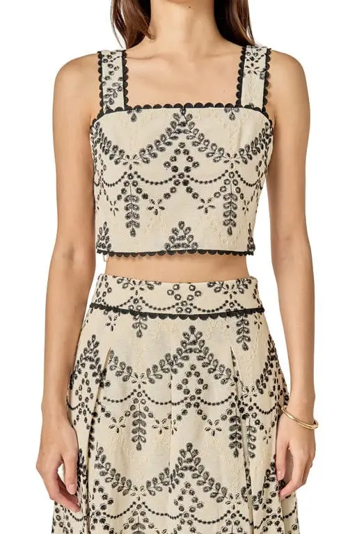 English Factory Embroidered Eyelet Crop Tank