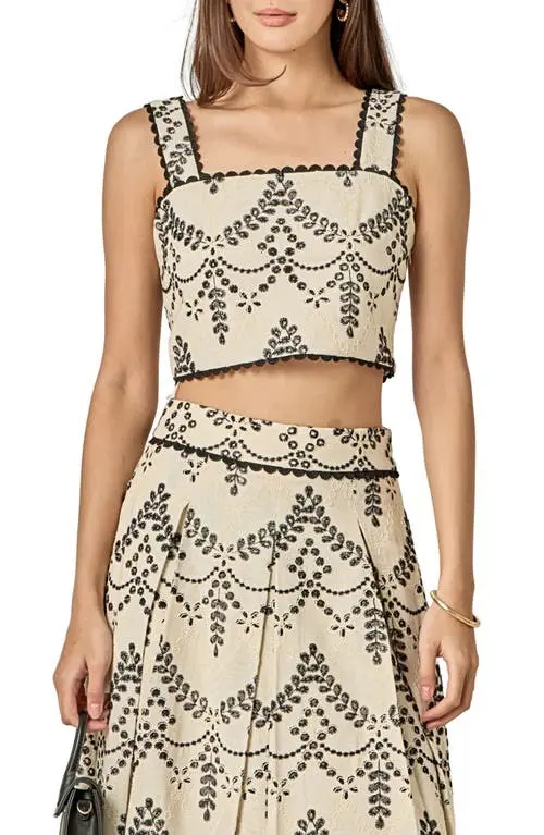 English Factory Embroidered Eyelet Crop Tank - Beige/black