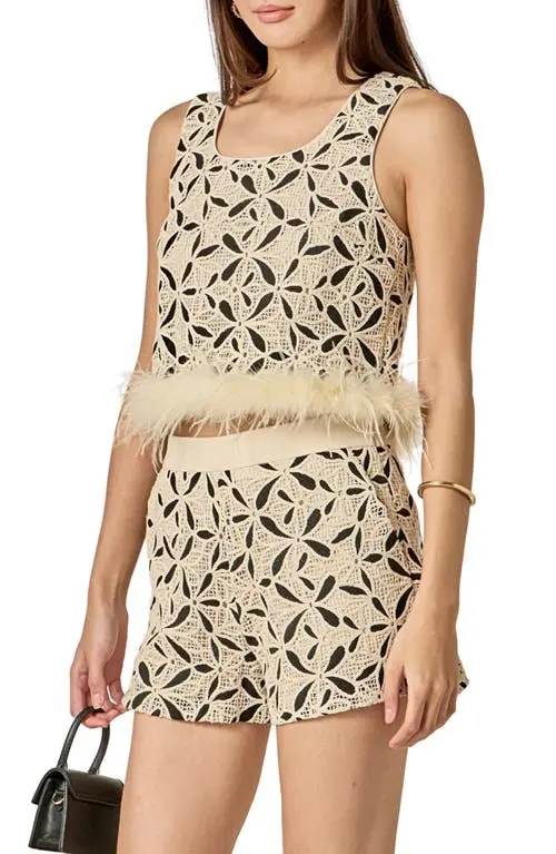 English Factory Crochet Lace Feather Crop Tank