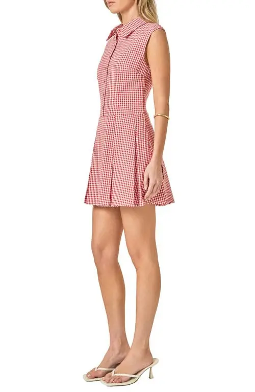 English Factory Sleeveless Gingham Check Mini Shirt Dress - Red Plaid