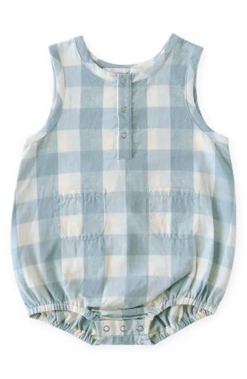 PEHR Organic Cotton Gingham Check Patch Pocket Bubble Romper - Checkmate Pond