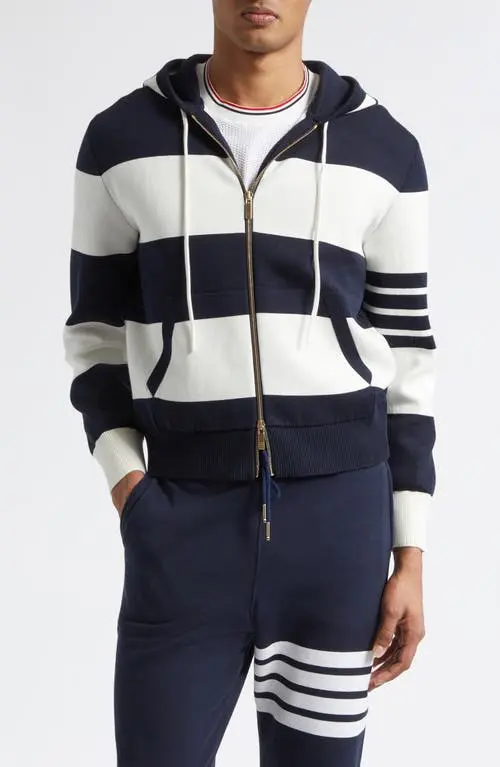 Thom Browne Hector Rugby Stripe Zip Hoodie - Navy