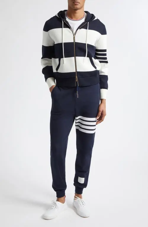 Thom Browne Hector Rugby Stripe Zip Hoodie - Navy