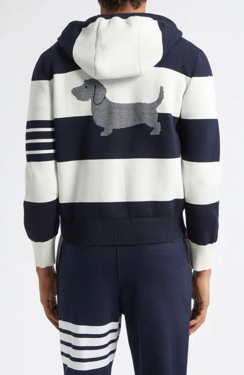 Thom Browne Hector Rugby Stripe Zip Hoodie - Navy