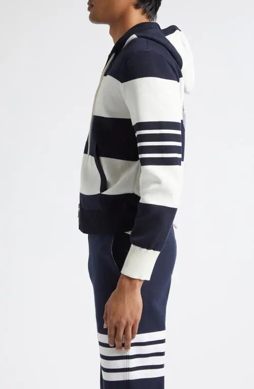 Thom Browne Hector Rugby Stripe Zip Hoodie - Navy