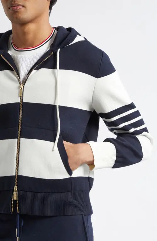 Thom Browne Hector Rugby Stripe Zip Hoodie - Navy