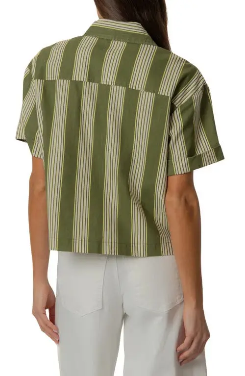 Kut From The Kloth Aida Stretch Cotton Blend Short Sleeve Button-up Top - Olive/ivory
