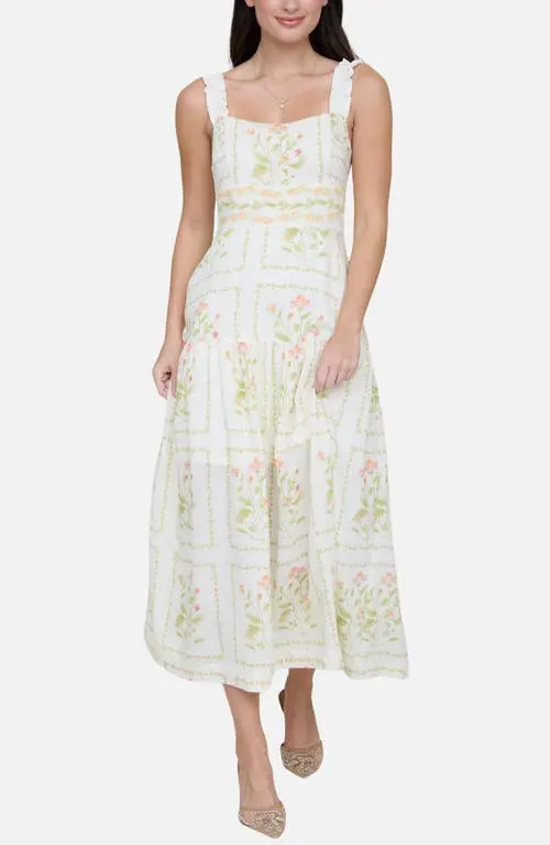 BLU PEPPER Floral Midi Dress With Ruffled Straps - Cream Multi