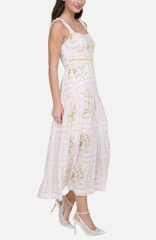 BLU PEPPER Floral Midi Dress With Ruffled Straps - Light Pink Multi