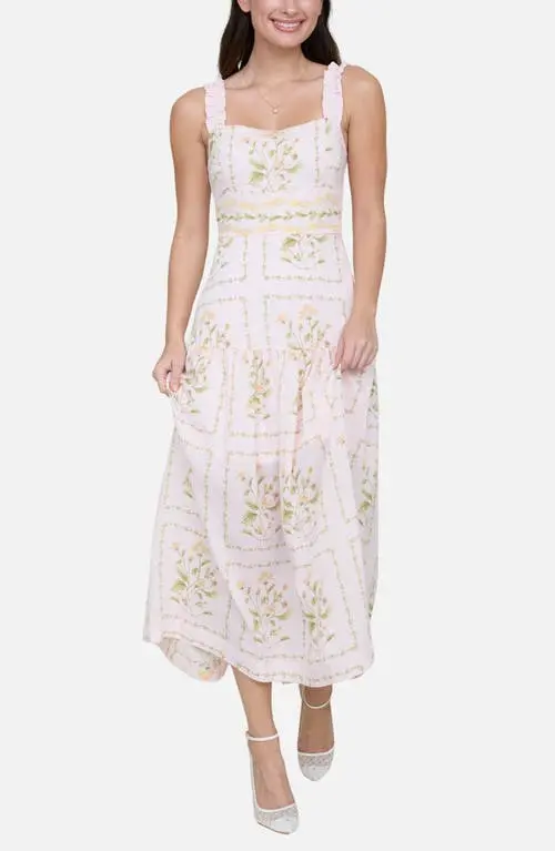BLU PEPPER Floral Midi Dress With Ruffled Straps - Light Pink Multi