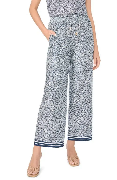 CECE DUPRAZ Border Print Wide Leg Pants - Classic Navy