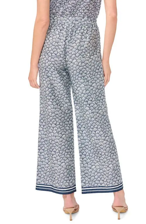 CECE DUPRAZ Border Print Wide Leg Pants - Classic Navy