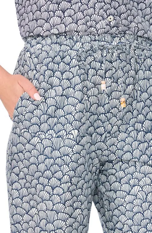 CECE DUPRAZ Border Print Wide Leg Pants - Classic Navy