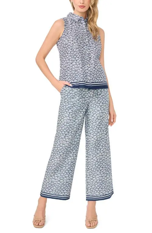 CECE DUPRAZ Border Print Wide Leg Pants - Classic Navy
