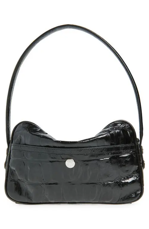 Acne Studios Croc Embossed Leather Shoulder Bag - Black