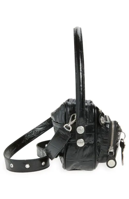 Acne Studios Croc Embossed Leather Shoulder Bag - Black