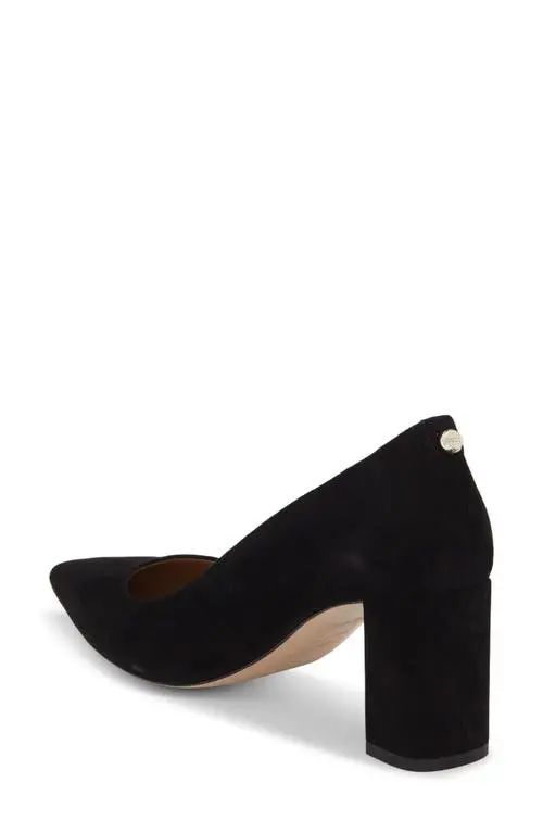 BOSS Janet Suede Pointed Toe Block Heel Pumps - Black