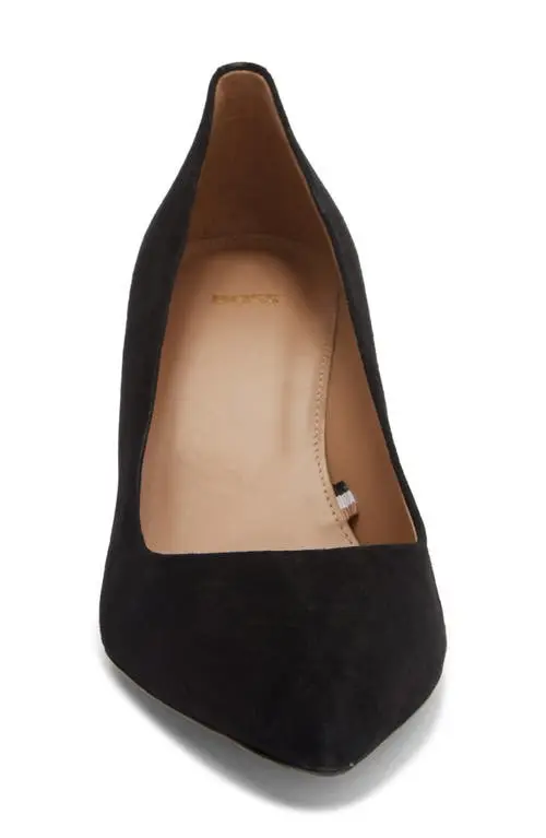 BOSS Janet Suede Pointed Toe Block Heel Pumps - Black
