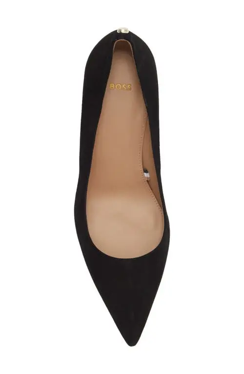 BOSS Janet Suede Pointed Toe Block Heel Pumps - Black