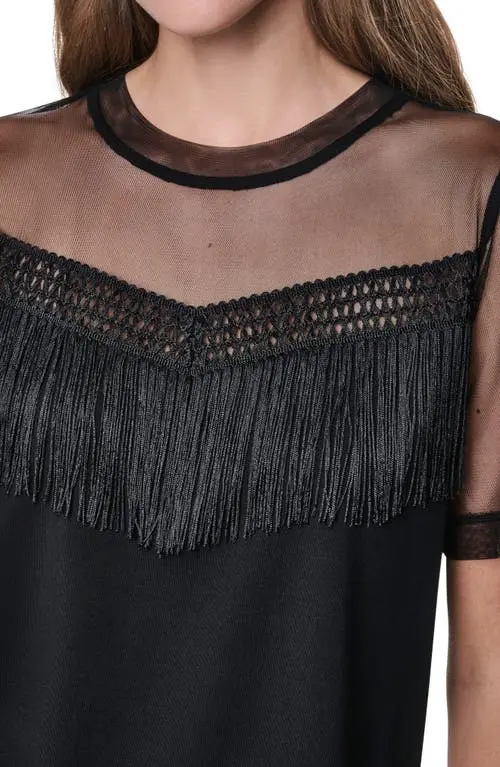 Dkny Fringe Detail Cotton Blend Mesh Top
