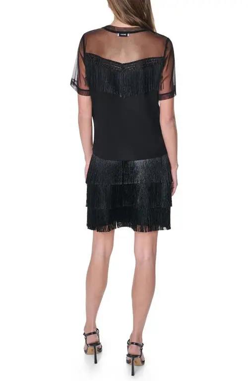 Dkny Fringe Detail Cotton Blend Mesh Top