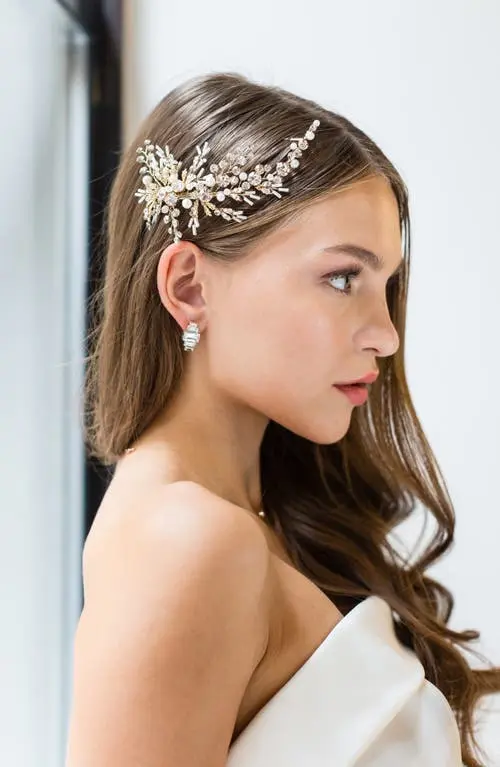 Brides & Hairpins Takara Crystal And Pearl Embellished Hair Clip - Gold