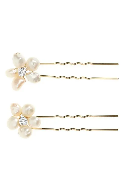 Brides & Hairpins Set Of Two Freshwater Pearl And Crystal Hair Pins - Gold